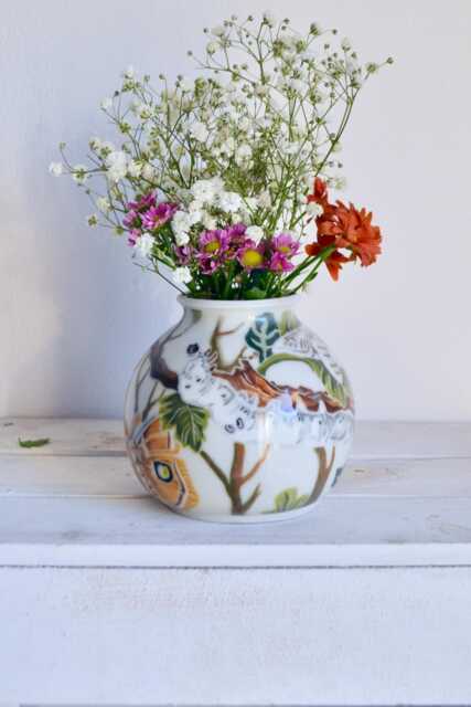 Porcelain Flower Vase-Handmade Ceramic-Butterfly Art Vase-Custom Insect ...