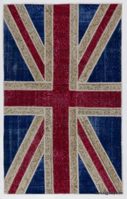 Union Jack British Flag Design Patchwork Rug, Bright Colors by Etsy ...