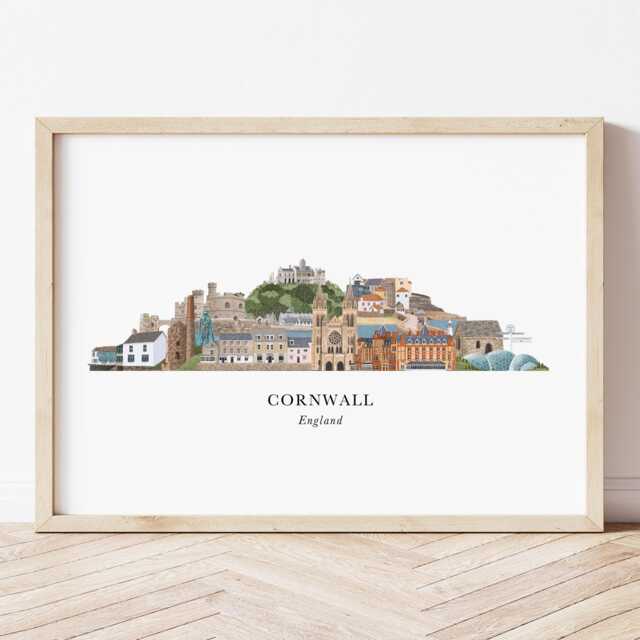 Cornwall Skyline Print, Poster, Cityscape, Wall Art, Gift, Illustration ...
