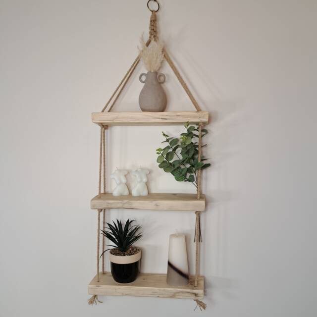 Rustic Wooden Rope Hanging Shelf, Multiple Tier Shelves Available by ...
