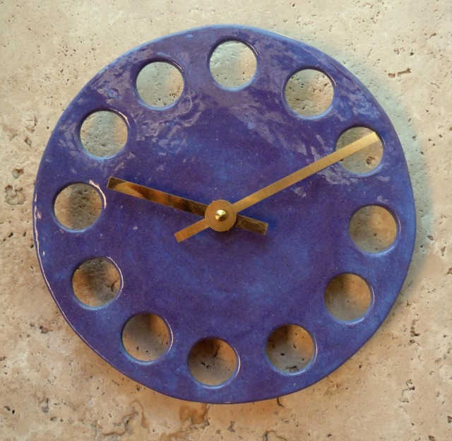 Unusual Hand Made Round Purple Glazed Stoneware Ceramic Minimalist Wall ...