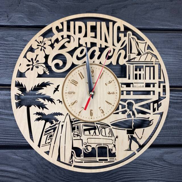 Surfing Beach Wall Clock Wood Gift Lovers Best 5Th Anniversary ...