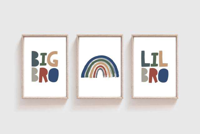 3 Boys Nursery Prints, Rainbow Wall Art, Big Bro Lil Bedroom Sibling ...