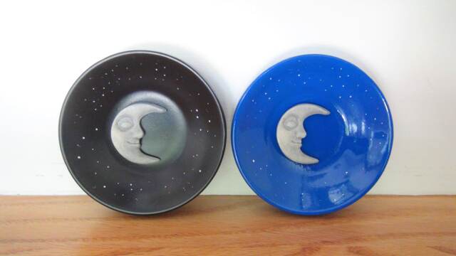 Pewter Moon Wall Art-Moon Profile Against Blue Or Black Sky With Dotted ...