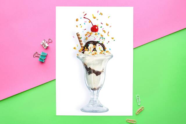 Ice Cream Sundae Art Print - A4 Dessert Food Art, Painting, Wall Decor ...