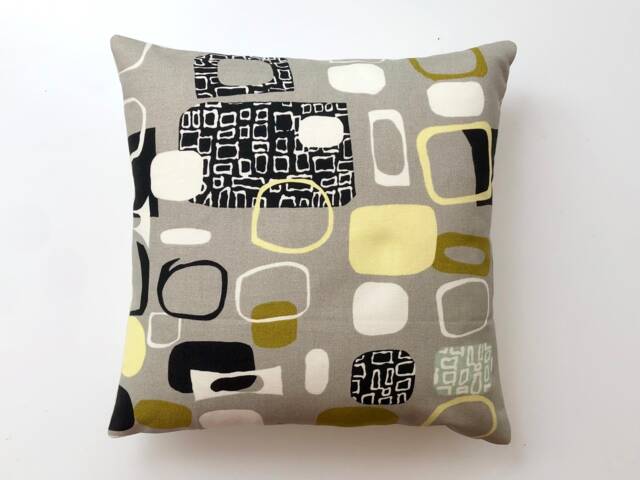 Sanderson Mid Century Festival Cushion Cover in Mustard, Yellow & Grey ...