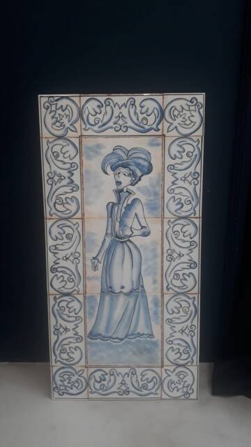 Handcrafted Blue Ceramic Tile Art, Female Figure Wall Decor, Unique ...