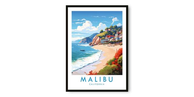 Malibu Beach Travel Poster California Art Print by Etsy | ufurnish.com