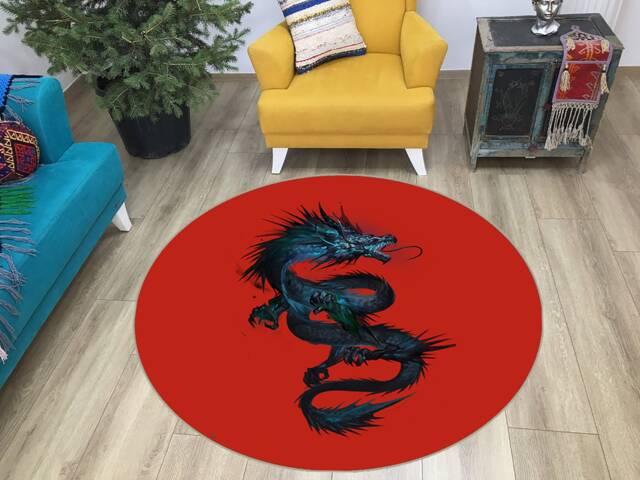 Chinese Dragon, Art Deco Rug, Black Carpet, Unisex Oversize, Area ...