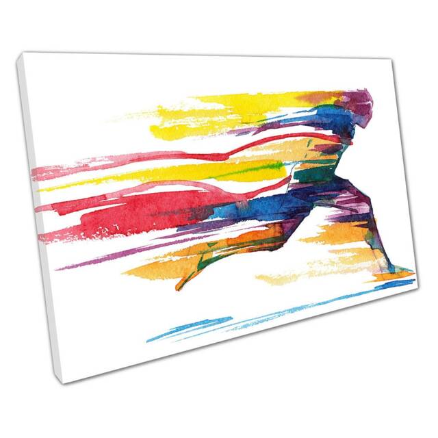 Vibrant Watercolor Running Man Wall Art Print Ready-To-Hang Canvas For ...