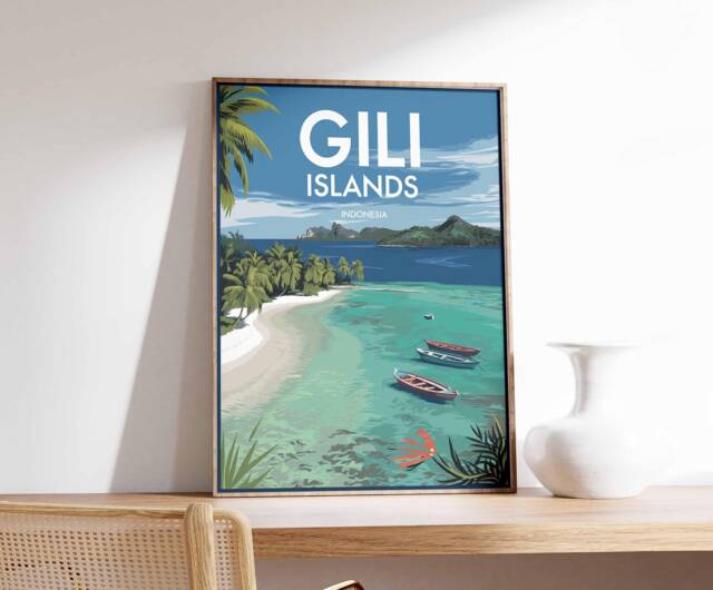 Gili Islands Travel Poster Retro Southeast Asia Wall Art by Etsy ...