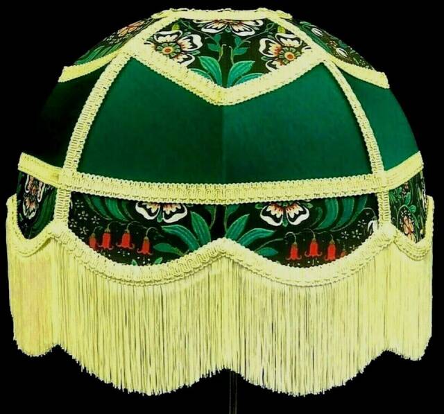 William Morris Molly Floral Green Panelled Dome Lampshade With Fringe ...