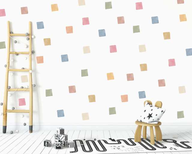 Watercolour Square Wall Stickers, Soft Pastel Nursery Decals, Geometric ...