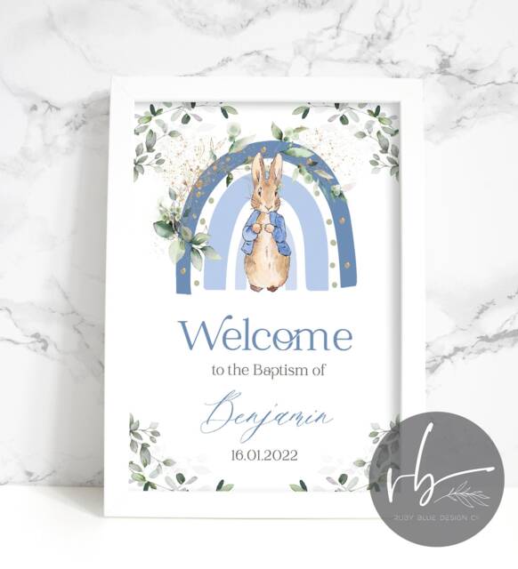 Personalised Rainbow Peter Rabbit Welcome Sign Christening Sign ...