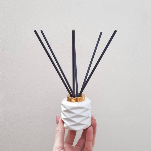 White Geometric Ceramic Diffuser Scent Bottle With Gold Rim Second ...