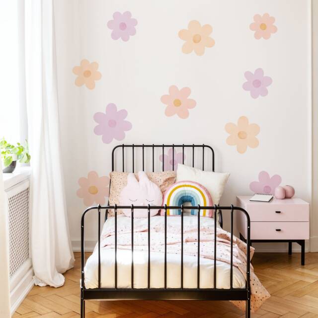 Big Purple, Pink & Orange Daisy Flowers Wall Decals, Plastic-Free Wall ...