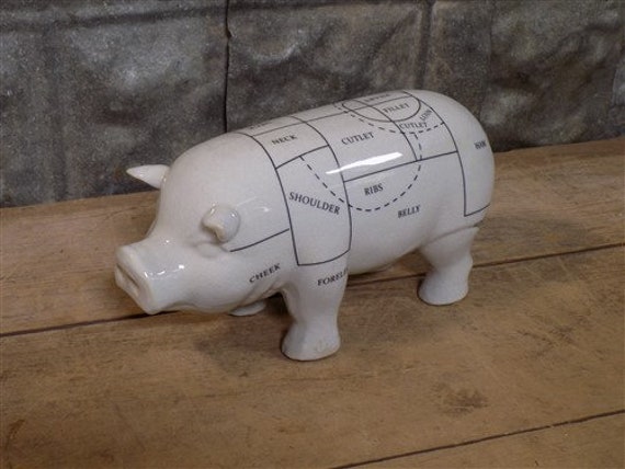Pig Diagram Model, Porcelain Figurine Decor, Ceramic Piggy, Butcher ...