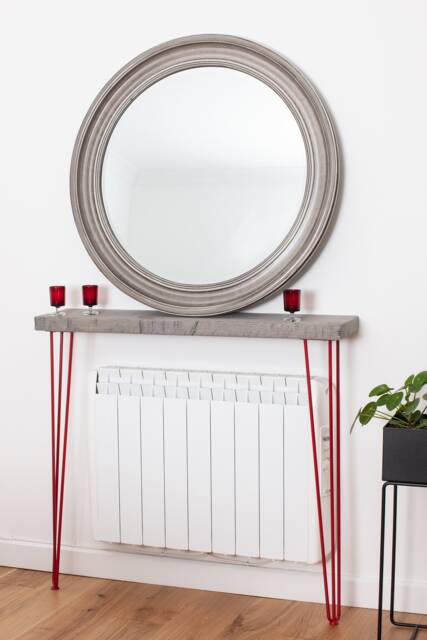 Grey Rustic Wood Console Table With Hairpin Legs, Straight Edge, Rustic ...