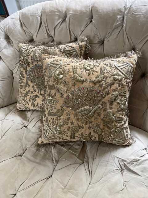 Antique Silk Embroidered Cushions 19Th Century Handmade Pillows Bespoke ...