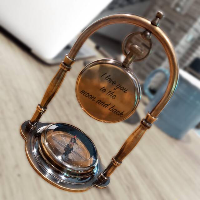 Personalized Antique Brass Desk Clock & Compass Engraved Gift Set by Etsy | ufurnish.com