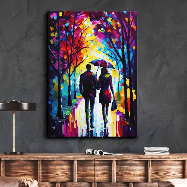 Couple Walking Starry Night Abstract Oil Painting Style Wall Art ...