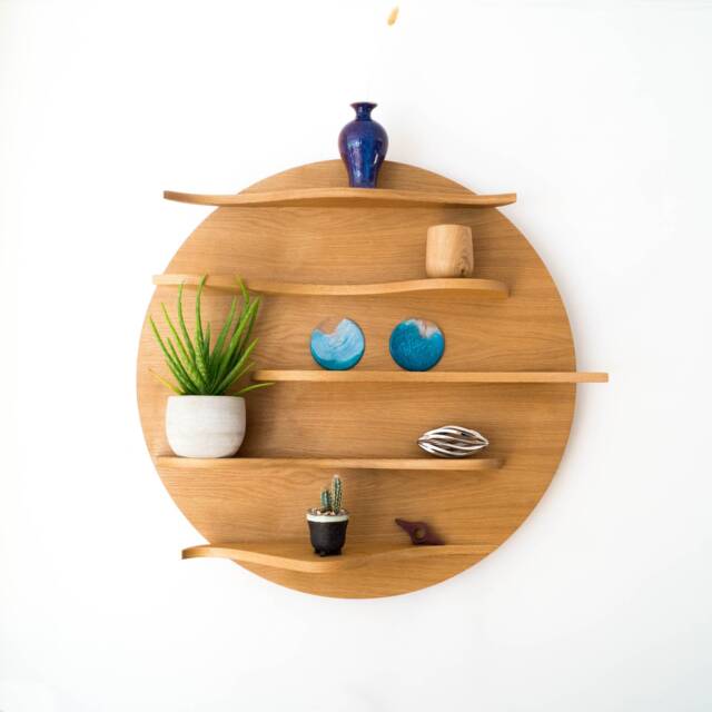 Oak Shelf Unit Wavy Moon - Shelving Wall Storage Handmade Wood Shelves ...