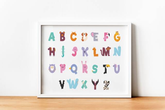 Colourful Alphabet Print, Kids Educational Wall Art Bedroom Decor ...