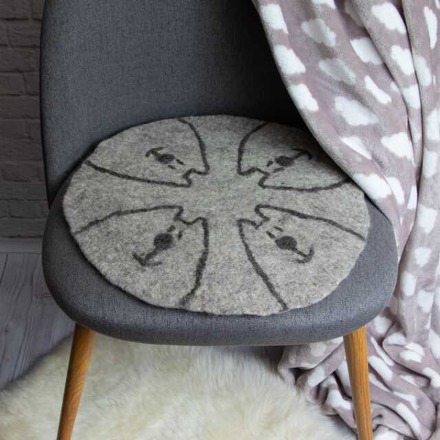 Handmade Grey Round Felt Chair Pad With Cat Pattern by Etsy | ufurnish.com