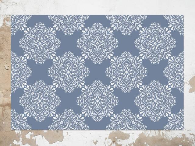 Ornamental Retro Vinyl Mat, Blue Rug, Gray Linoleum Floor Decorative ...