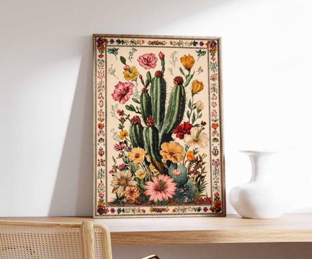 Vintage Mexican Poster, Cactus Print, Prints, Decor, Traditional Latin ...