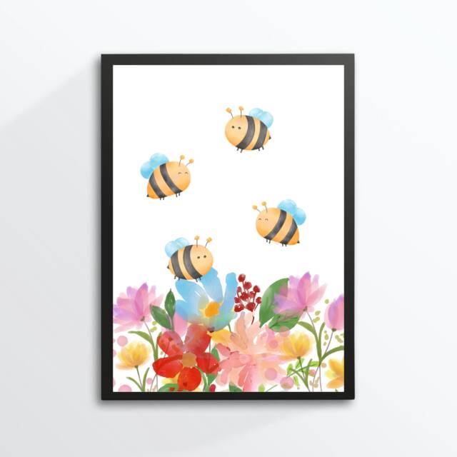 Din A4 Art Print Without Frame - Meadow Flowers & Bumblebees Bees ...