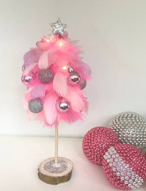 Pink Tulle & Feathers Tree With Lights, Pink Christmas Tree, Birthday ...