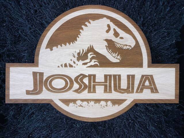 Jurassic Dinosaur Park Sign Engraved Wall Plaque. Personalised Veneered ...