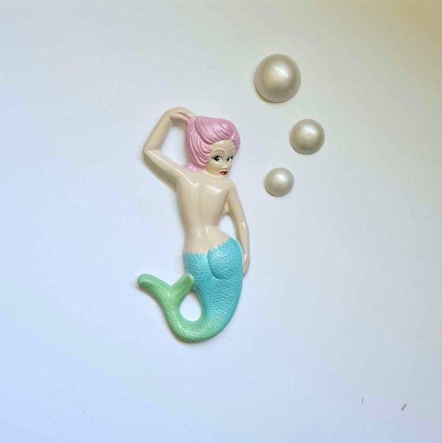 Kitsch Mermaid Wall Plaque - Pink & Teal - Vintage Style Chalkware, Mid ...