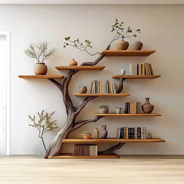 Tree Branch Wall Mouted Floating Bookshelf Wood Shelf Custom Rustic ...