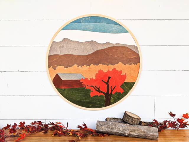 Fall Farm Scene Wood Art Layered Mountain Wall Decor, Living Room by ...