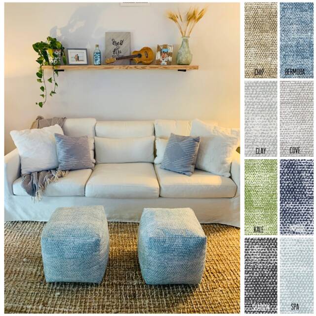 Dots Pattern Pouf Ottoman, Blue & White Pouf Ottoman, Indigo White Pouf ...