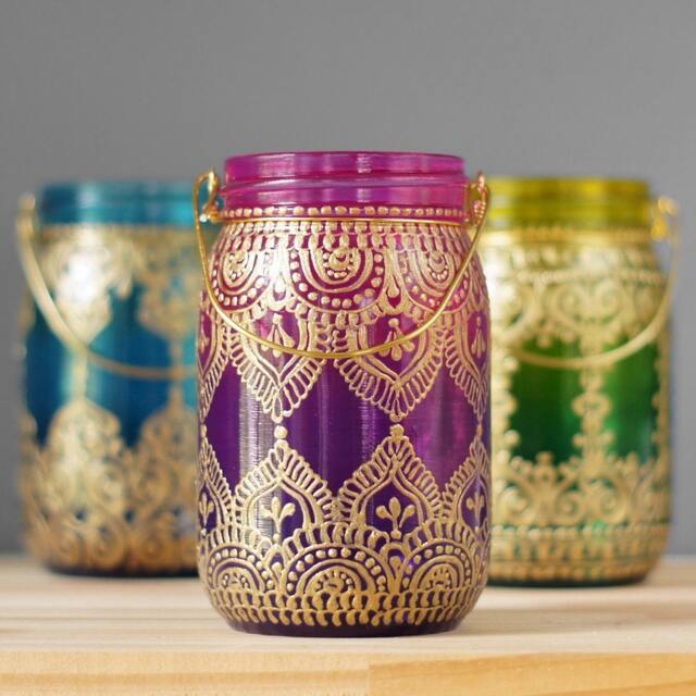 Ombre Boho Candle Lantern Centerpiece, Painted Mason Jar Decor, Hippie ...