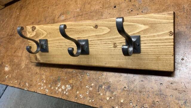Solid Wood Rustic Coat Rack Cast Iron Scroll Hooks Oak Pine Wax Colours ...