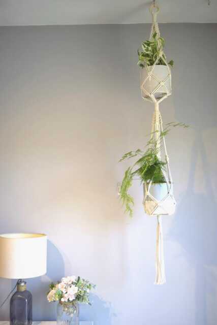 Double Macrame Ceiling Plant Hanger Indoor, Two Tier Hanging Wall ...