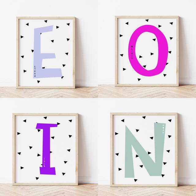 Personalised Colourful Initial Letter Print Scandi Design Boys Girls ...