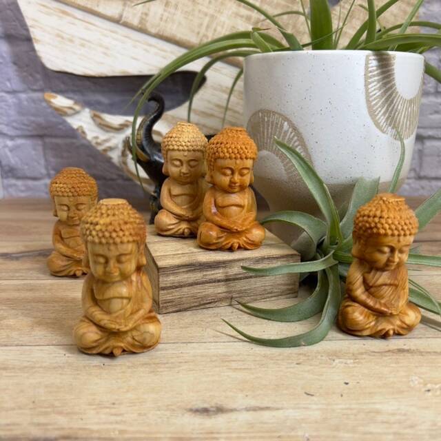 Handmade Wooden Buddha - Calming Meditating Figure Seated Develop ...
