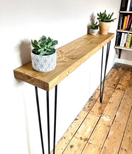 Rustic Console Table - Wooden Narrow Radiator Shelf Hallway Reclaimed ...