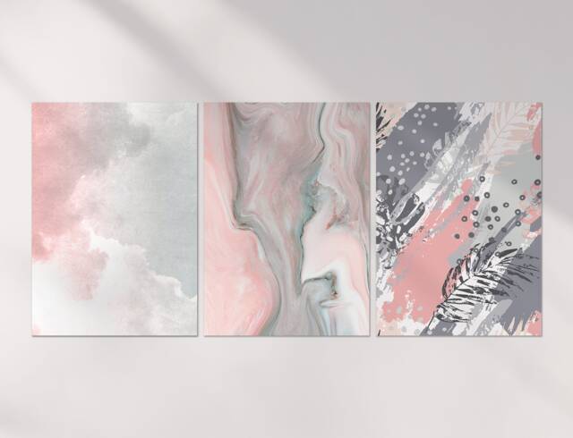 3 X Pink Grey Posters - Marble Abstract Trio Of Prints Portrait Poster Artwork Art Feature Photo ...