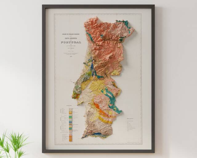 Geological Map Of Portugal - C.1899 - Vintage Geology Shaded Relief by ...