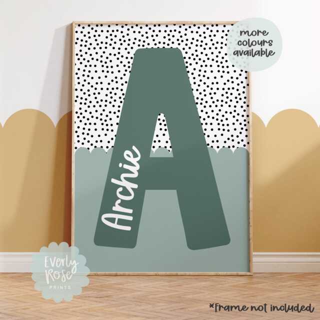 Personalised Initial Print, Polka Dot Prints, Nursery Posters, Playroom ...