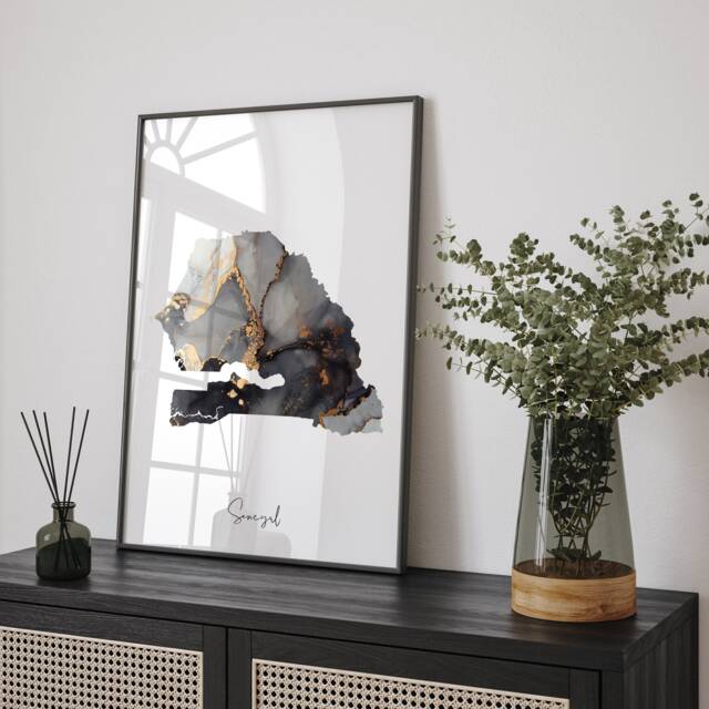 Senegal Map Black & Gold Wall Art Print [Ev] by Etsy | ufurnish.com