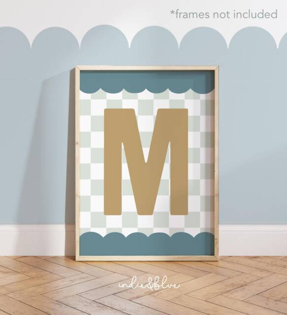Personalised Initial Print in Blue, Neutral Playroom Decor, Boy Bedroom ...