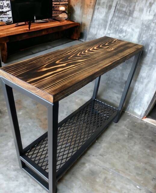 New Sara Black Frame Sofa Table With Metal Mesh Shelf - Mesh Table Sofa ...