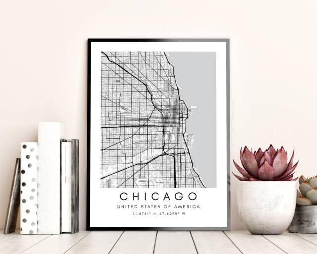 Chicago Map Art Print Minimalist City Wall Decor by Etsy | ufurnish.com